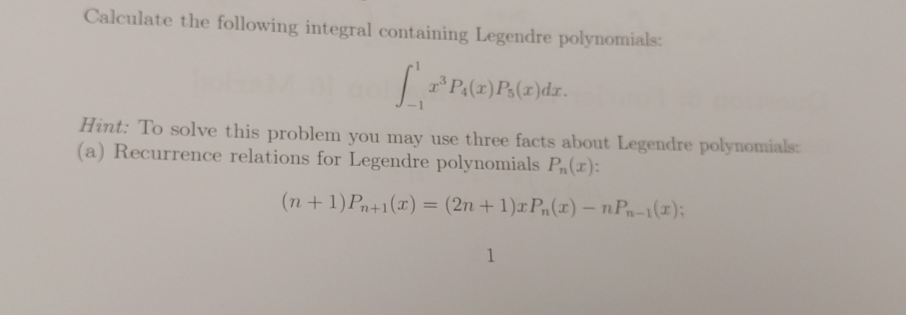 Solved Calculate the following integral containing Legendre | Chegg.com