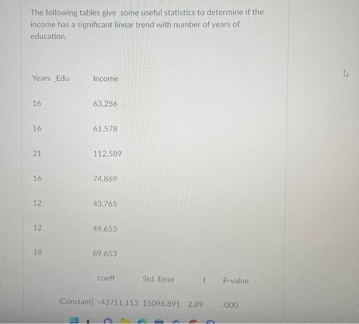 Solved The following tables give some useful statistics to | Chegg.com