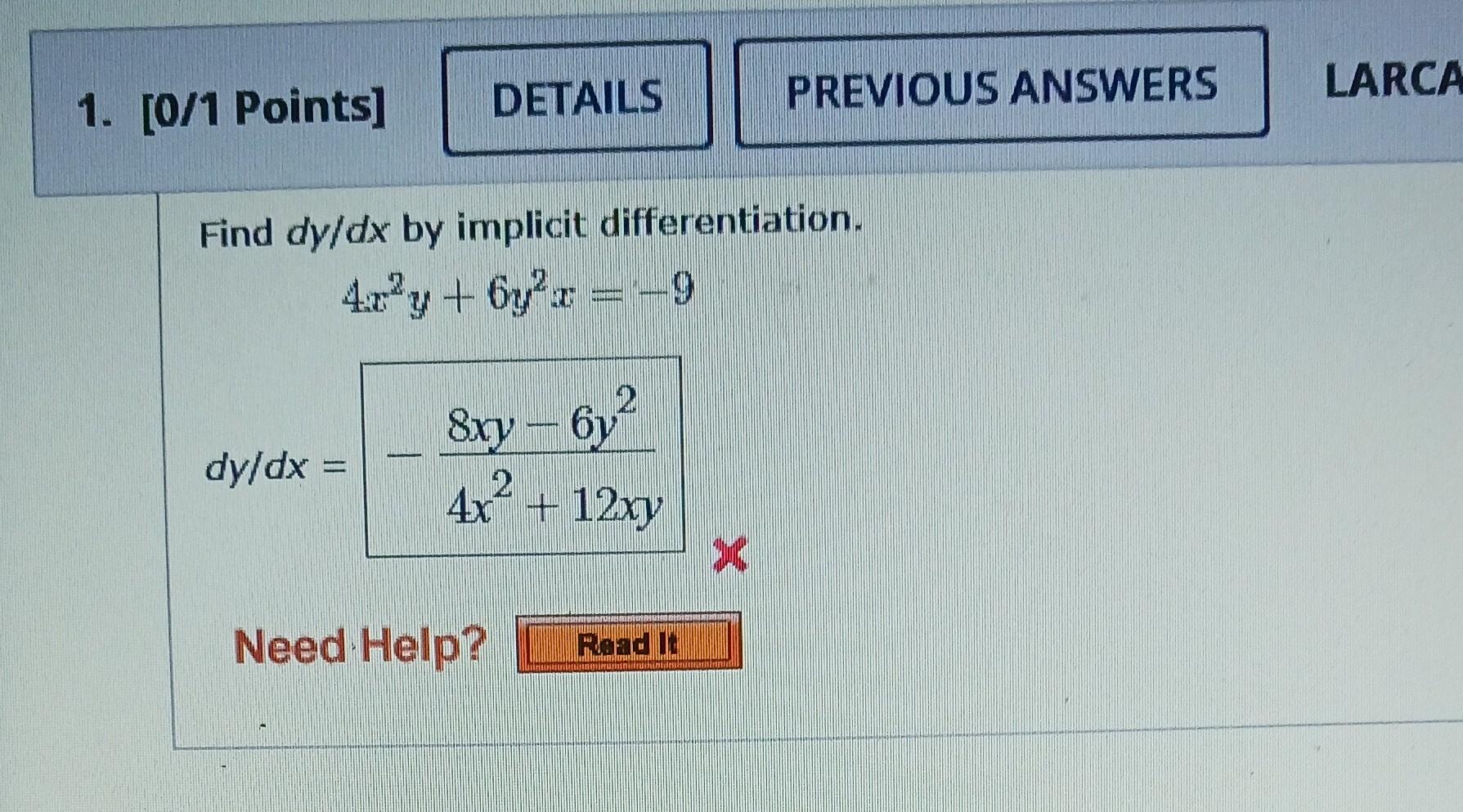 Solved Find dy/dx by implicit differentiation. | Chegg.com