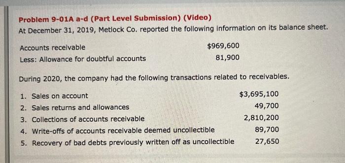 Solved Problem 9-01A a-d (Part Level Submission) (Video) At | Chegg.com