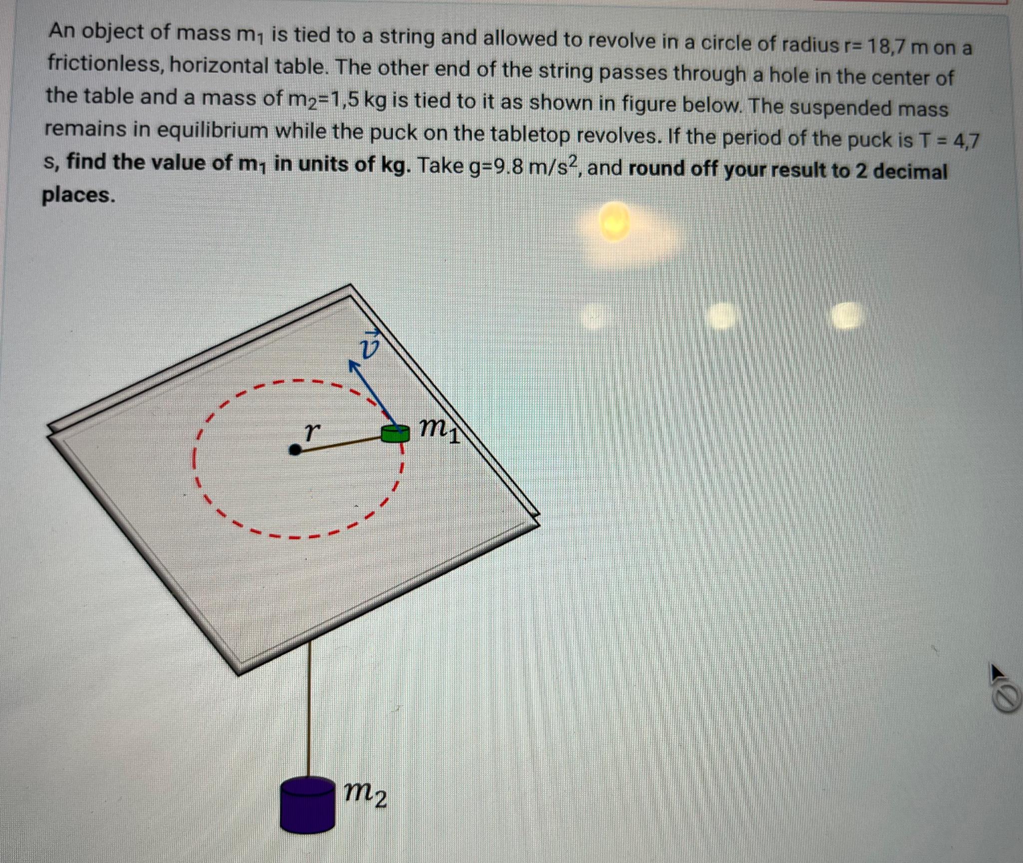 Solved An object of mass m1 ﻿is tied to a string and allowed | Chegg.com