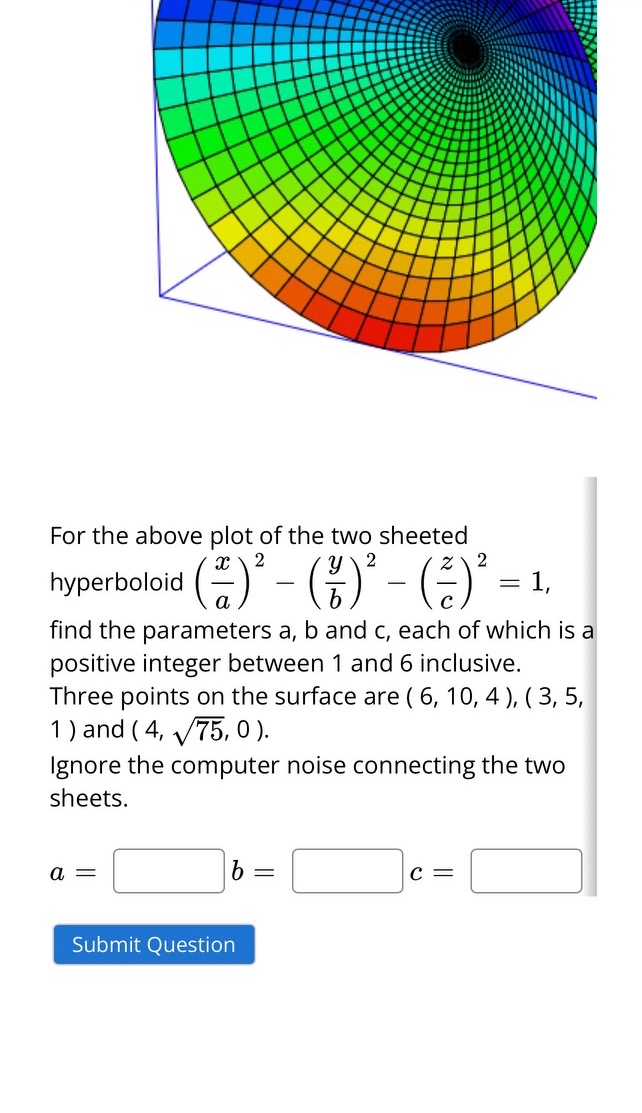 Solved For the above plot of the two sheeted hyperboloid | Chegg.com
