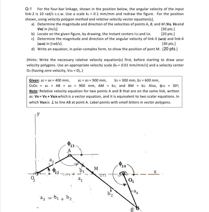 Solved Q-1 For the four-bar linkage, shown in the position | Chegg.com