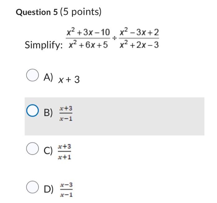 Solved Question 5 (5 points) Simplify: | Chegg.com