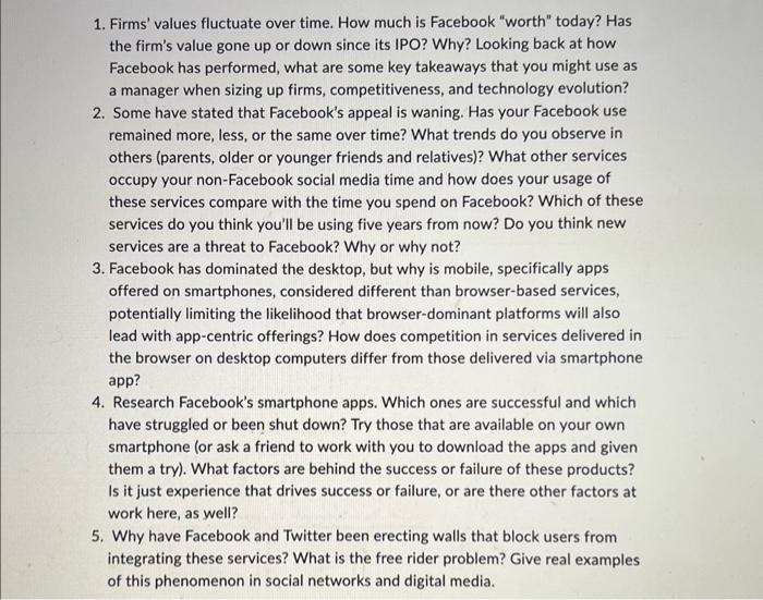 Solved 1. Firms' values fluctuate over time. How much is | Chegg.com