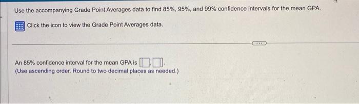 Solved Use the accompanying Grade Point Averages data to | Chegg.com
