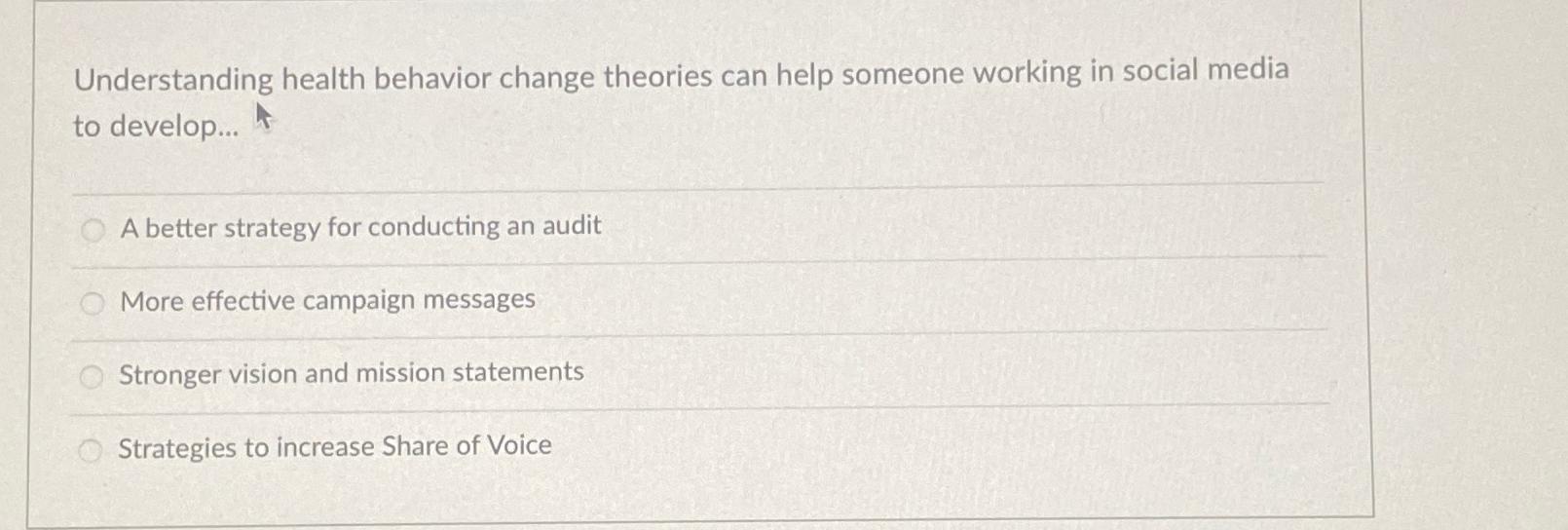 Solved Understanding health behavior change theories can | Chegg.com