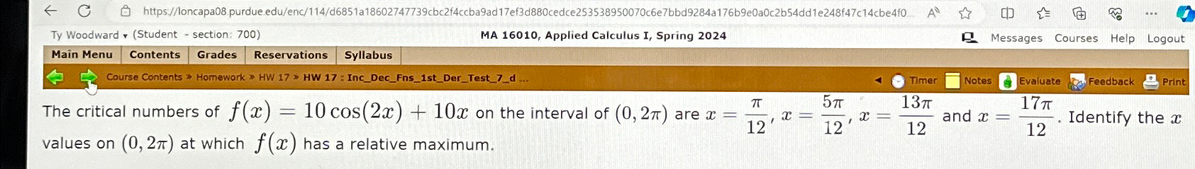 Solved The critical numbers of f(x)=10cos(2x)+10x ﻿on the | Chegg.com