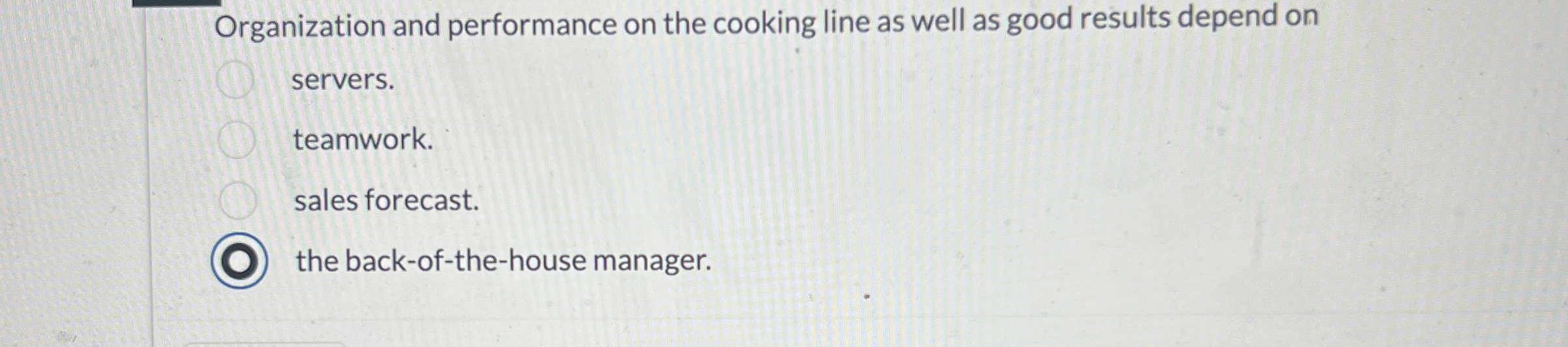 Solved Organization and performance on the cooking line as | Chegg.com