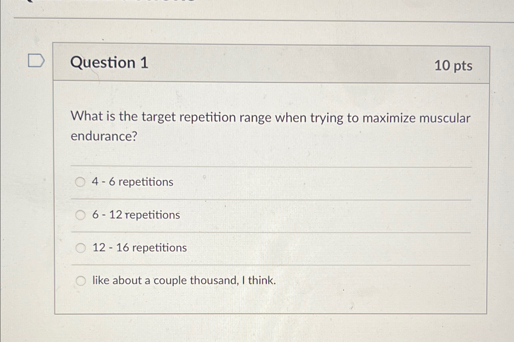 Solved Question 110 ﻿ptsWhat is the target repetition range | Chegg.com