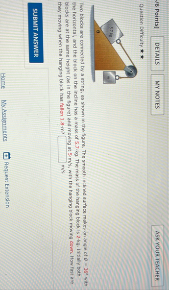 Solved /6 ﻿Points] Two blocks are connected by a string, as | Chegg.com