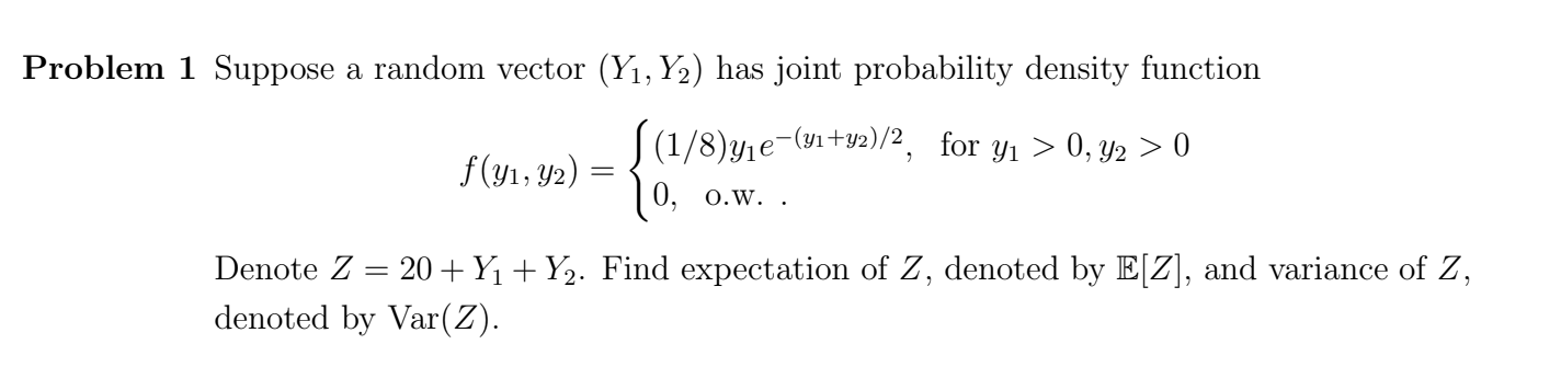 Solved Problem 1 ﻿Suppose a random vector (Y1,Y2) ﻿has joint | Chegg.com