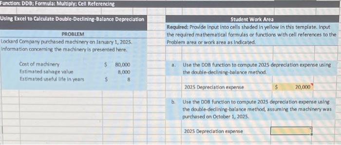 Solved Function: DDB; Formula: Multiply; Cell Referencine | Chegg.com