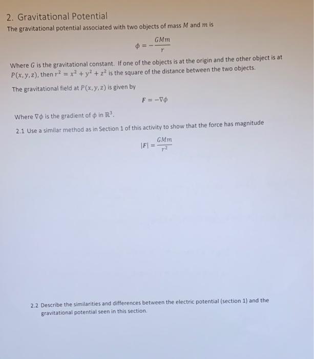 Solved 2. Gravitational Potential The gravitational | Chegg.com