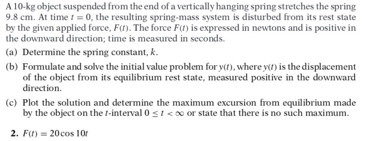 Solved A 10-kg object suspended from the end of a vertically | Chegg.com