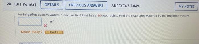Solved An irrigation system waters a circular field that has | Chegg.com