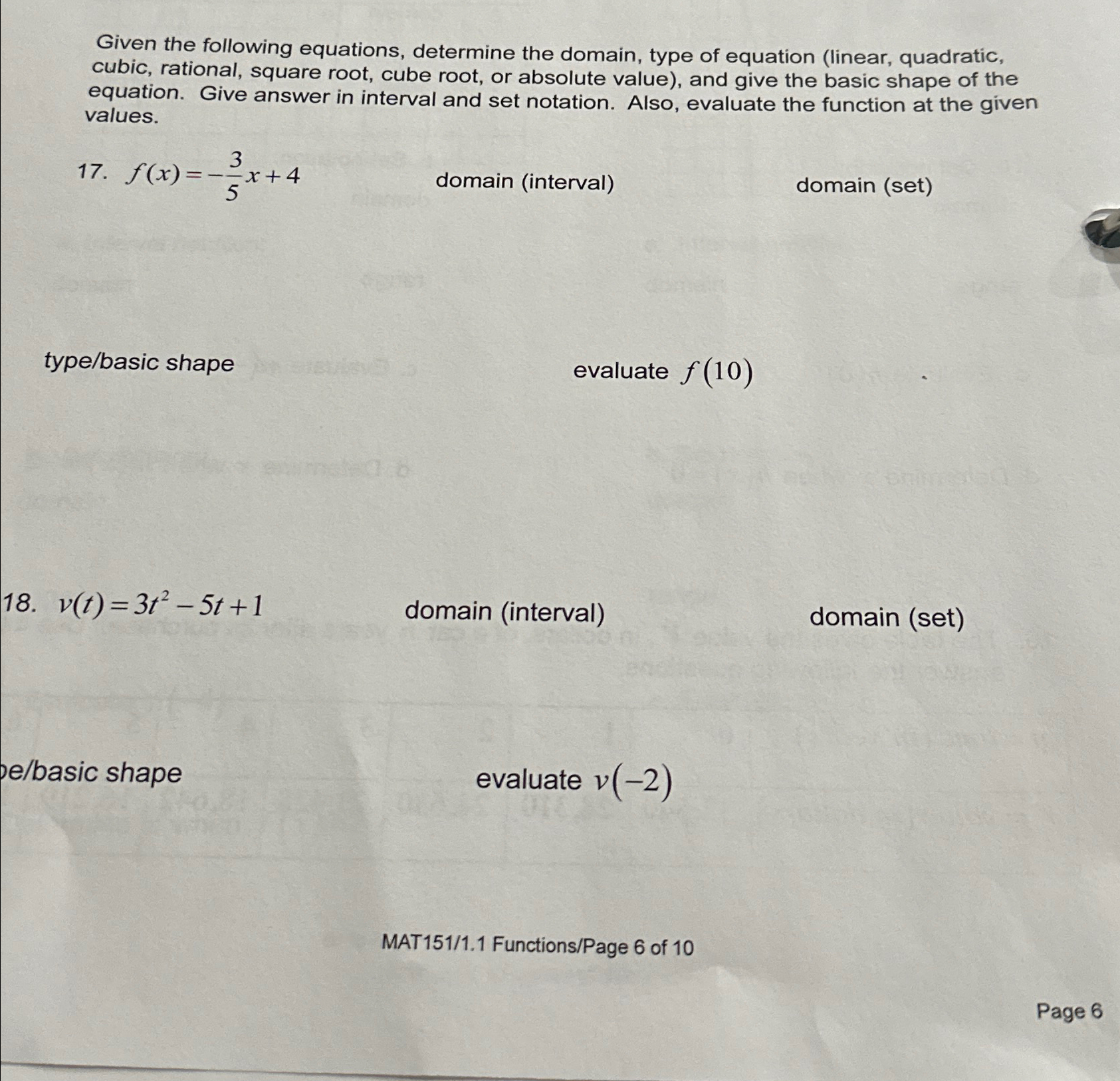 Solved Given the following equations, determine the domain, | Chegg.com