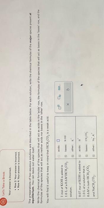 Solved Let's Take a Break Your answer is incorrect. - Row 2: | Chegg.com