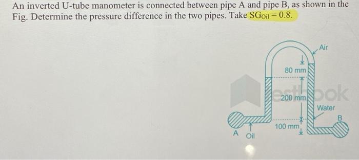 Solved An inverted U-tube manometer is connected between | Chegg.com