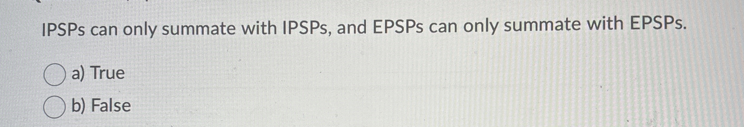 Solved IPSPs can only summate with IPSPs, and EPSPs can only | Chegg.com