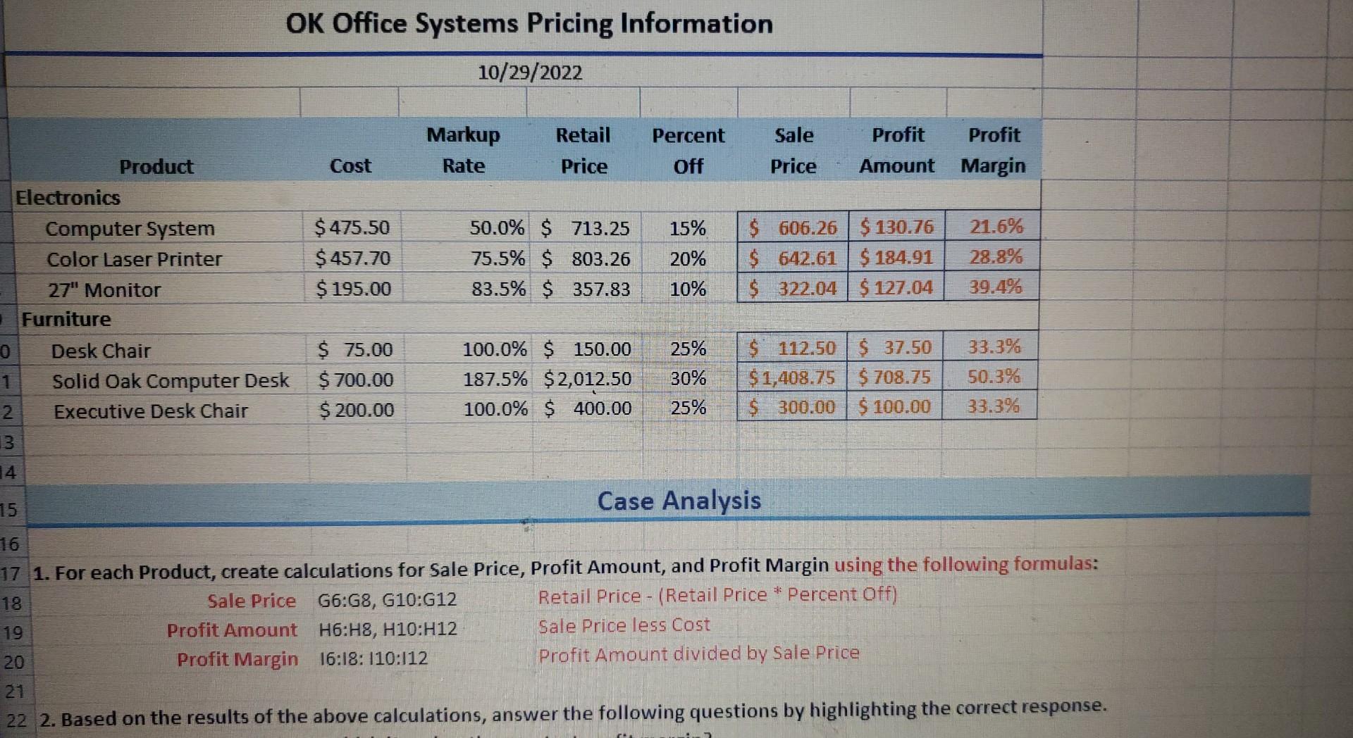 Solved Case Analysis 1. For each Product, create | Chegg.com