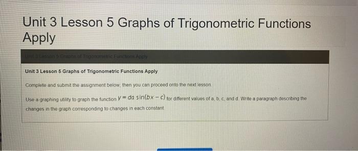 Unit 3 Lesson 5 Graphs of Trigonometric Functions | Chegg.com