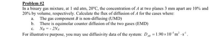 Solved Problem \#2 In a binary gas mixture, at 1stdatm,20∘C, | Chegg.com
