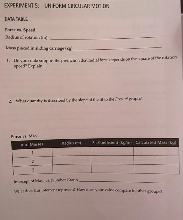 Solved Help with uniform circular motion lab. Example or | Chegg.com