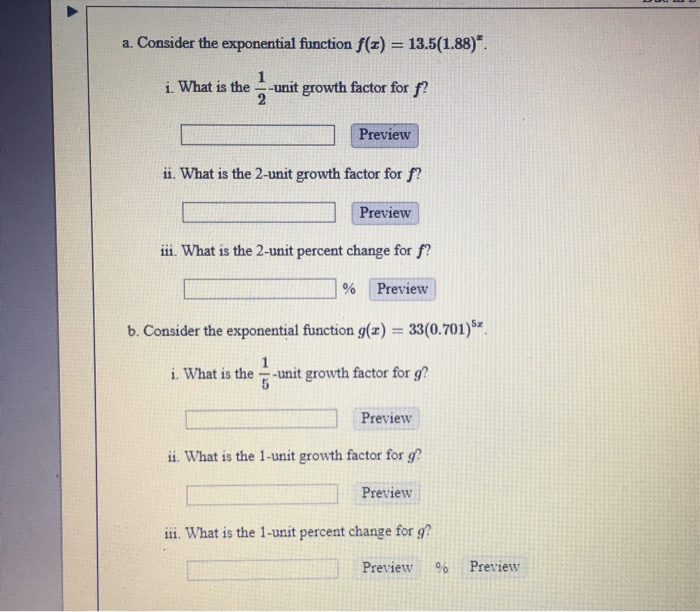 Solved a. Consider the exponential function f(1) = | Chegg.com