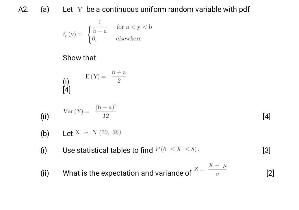 (a) Let Y be a continuous uniform random variable | Chegg.com