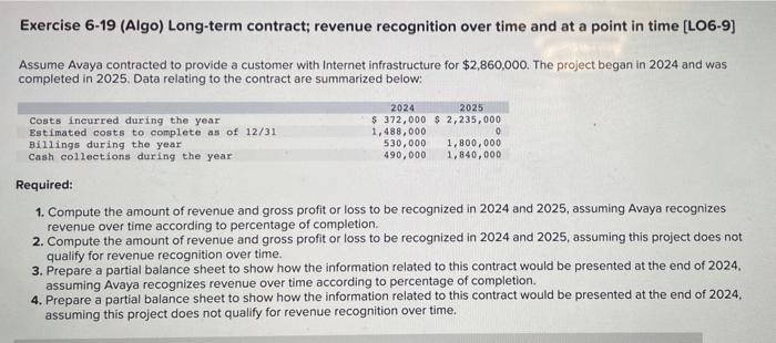 Solved Exercise 6-19 (Algo) Long-term contract; revenue | Chegg.com