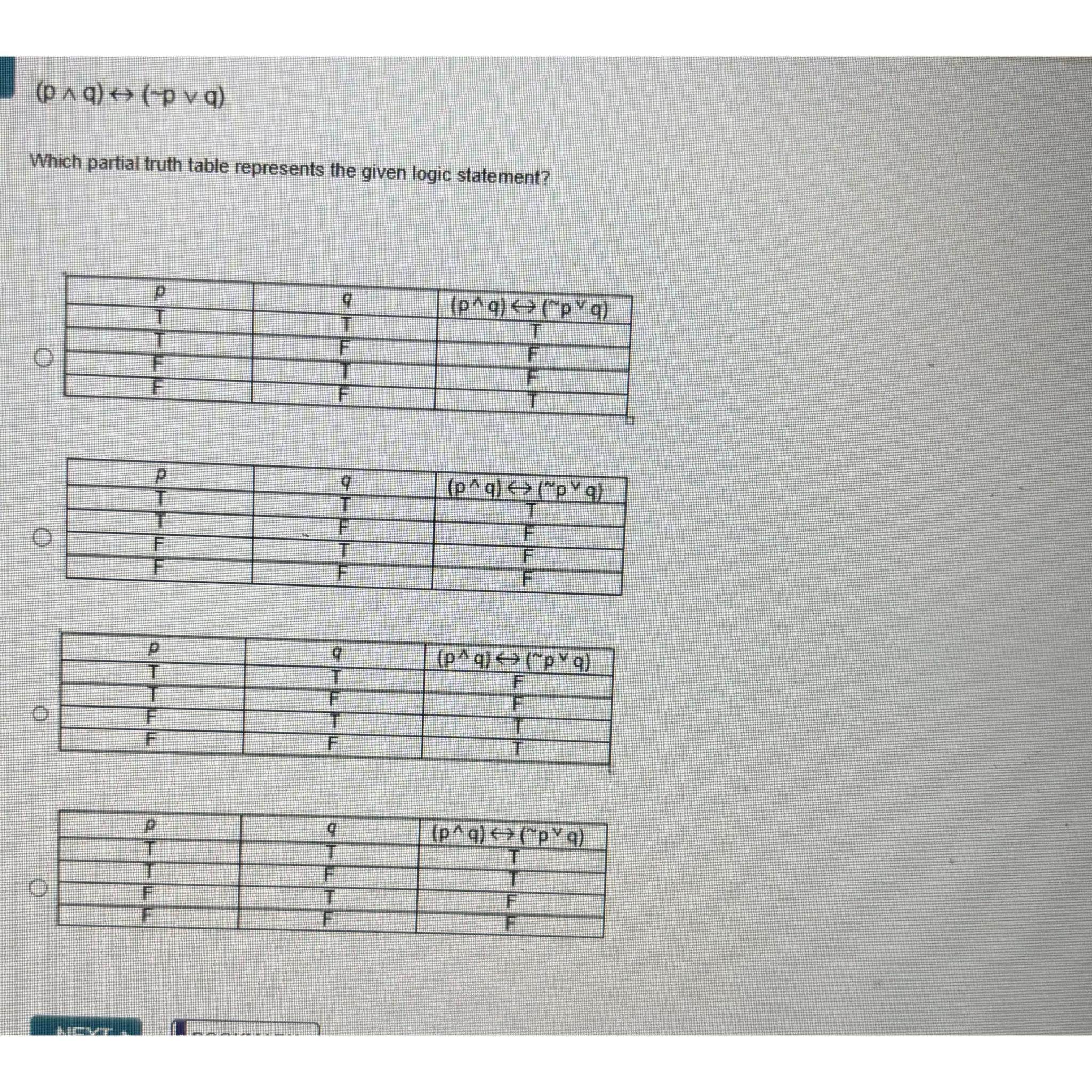 Solved (p??q)harr(notpvvq)Which partial truth table | Chegg.com