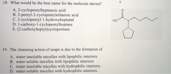 Solved 18. What would be the best name for the molecule | Chegg.com