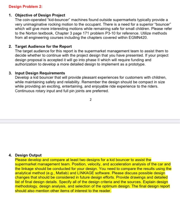 Design Problem 2: 1. Objective of Design Project The | Chegg.com