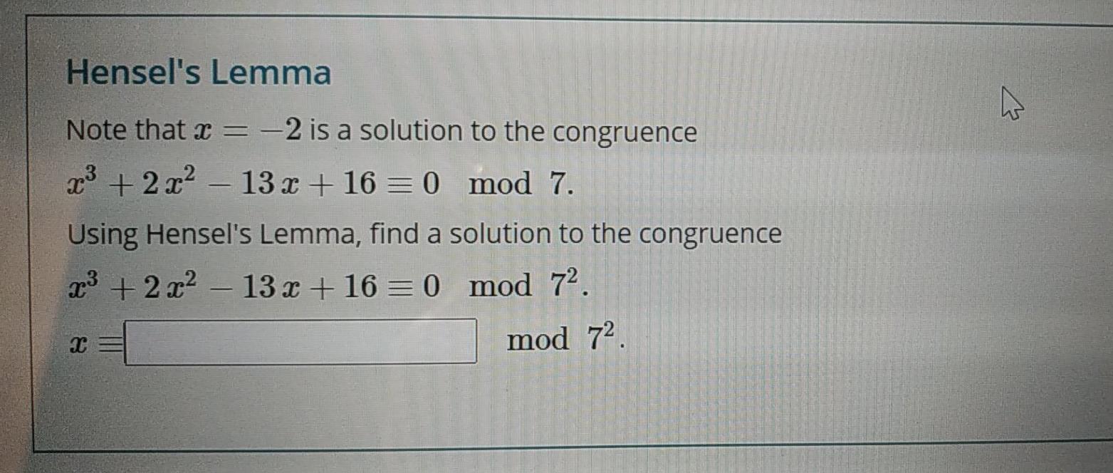 Solved Hensel's Lemma Note that x = -2 is a solution to the | Chegg.com