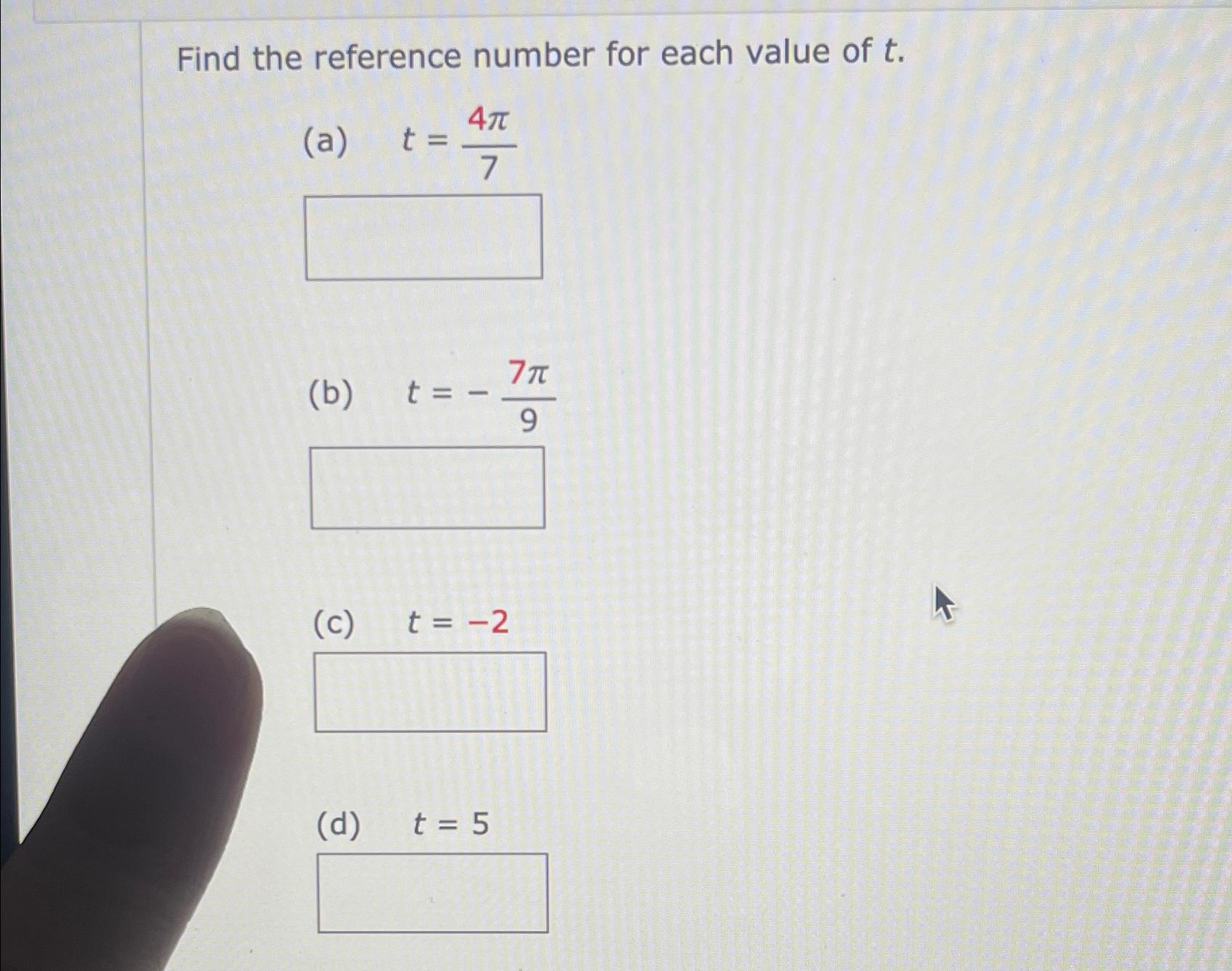 Solved Find the reference number for each value of | Chegg.com