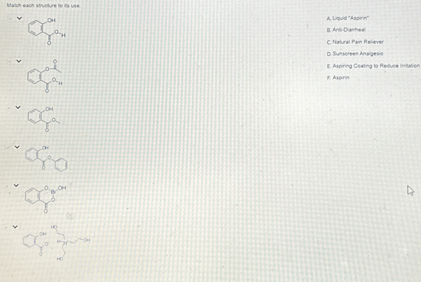 Solved Match each structure to its use.A. ﻿Liquid | Chegg.com