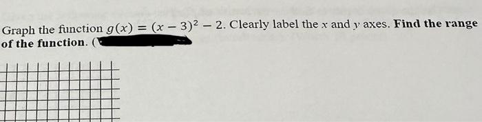 Solved Graph the function g(x)=(x−3)2−2. Clearly label the x | Chegg.com