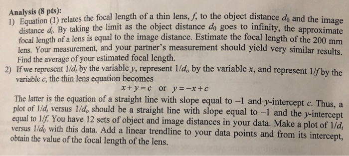 Solved 1) Focal Length: Object at Infinity Trial You Image | Chegg.com