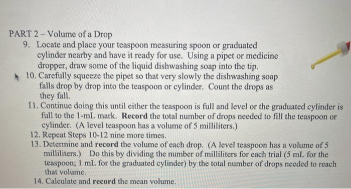 ART 2 - Volume of a Drop 9. Locate and place your | Chegg.com