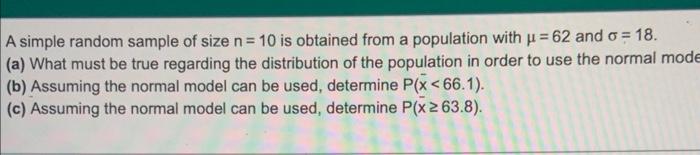 Solved question 18 of 25A simple random sample of size N=10 | Chegg.com