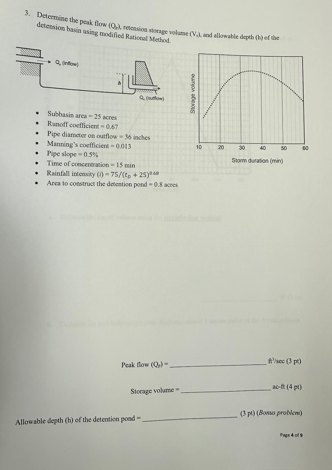 Solved Determine the peak flow (Qp), ﻿retension storage | Chegg.com