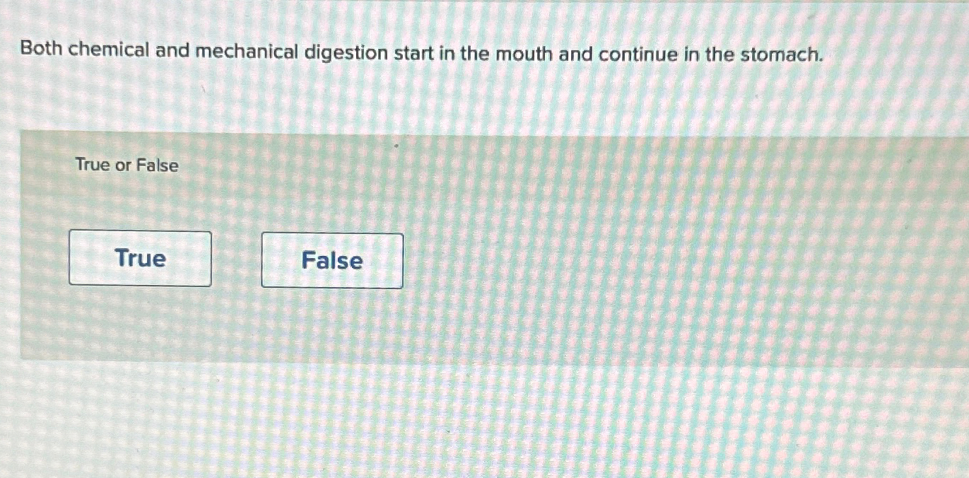 Solved Both chemical and mechanical digestion start in the | Chegg.com