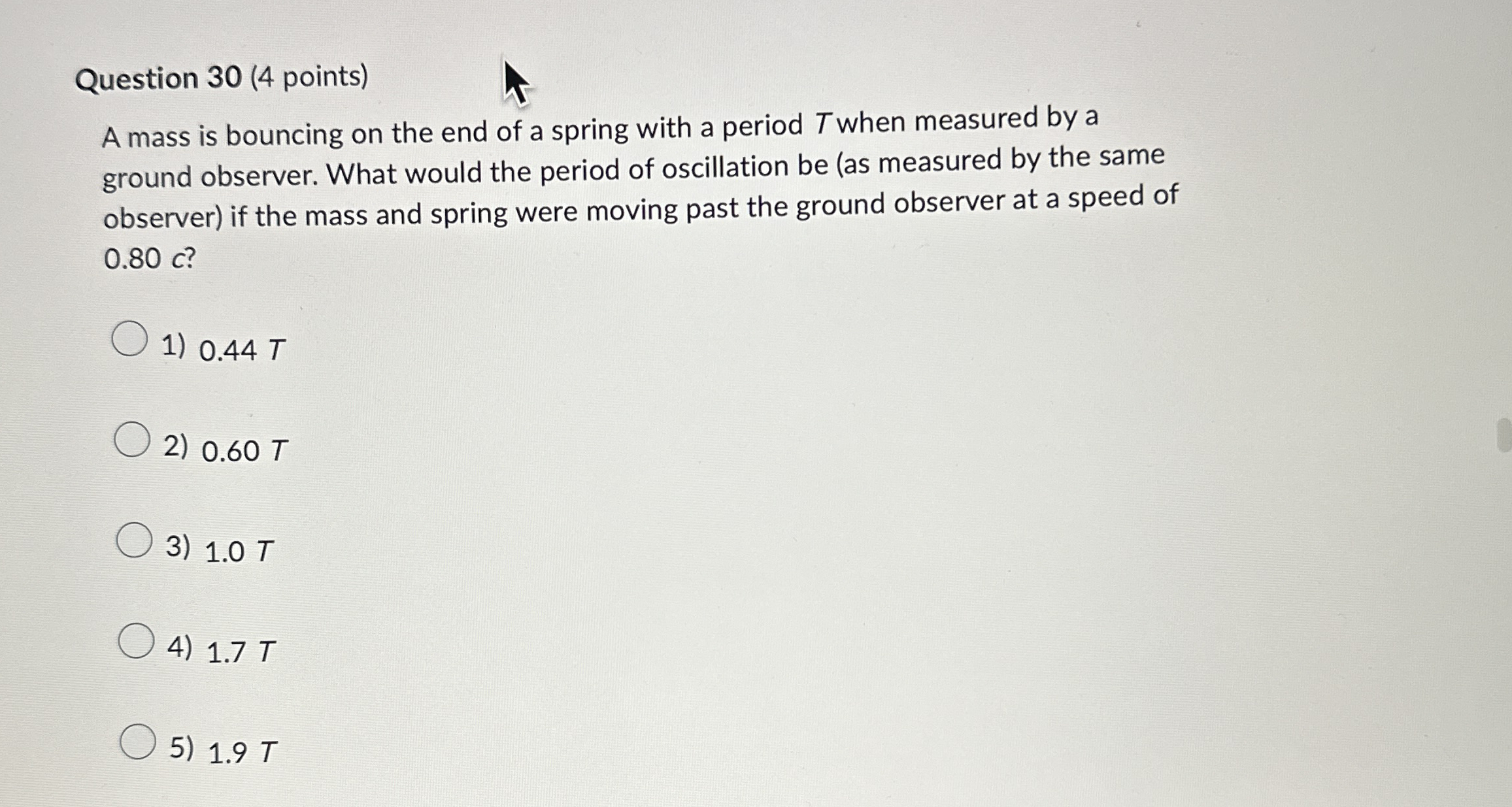 Solved Question 30 (4 ﻿points)A mass is bouncing on the end | Chegg.com