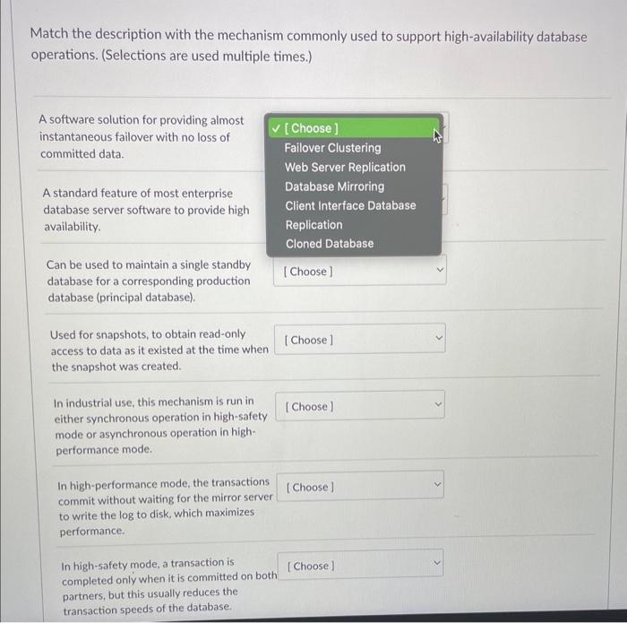 Solved Match the description with the mechanism commonly | Chegg.com
