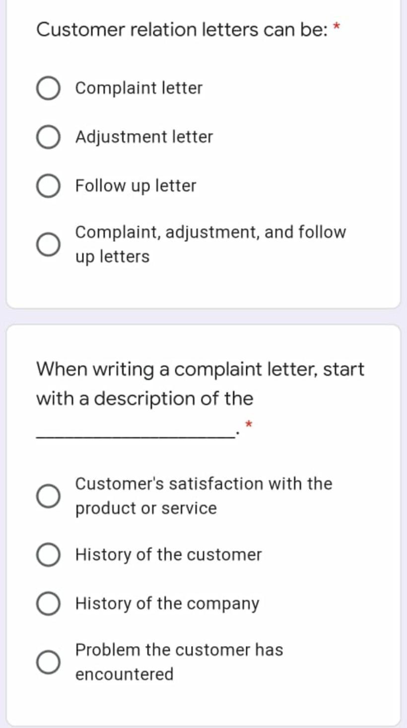 Solved * Customer relation letters can be: Complaint letter | Chegg.com