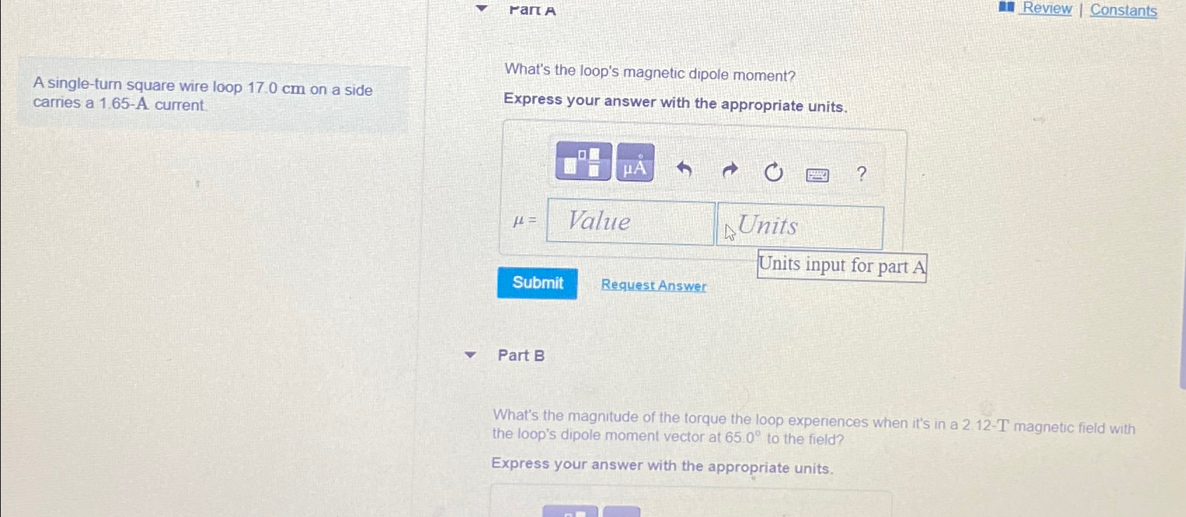 Solved ranAReviewConstantsA single-turn square wire loop | Chegg.com