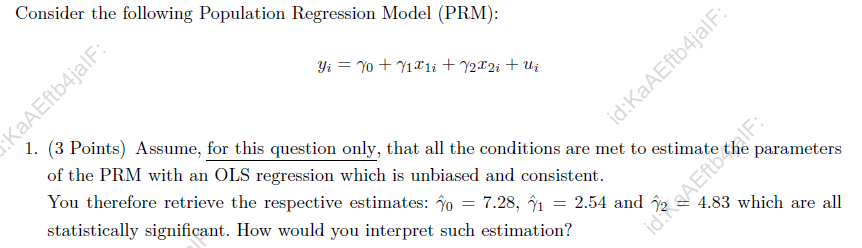 Solved Consider the following Population Regression Model | Chegg.com