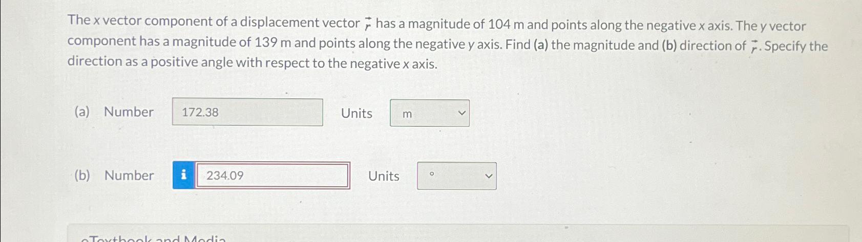 Solved The x ﻿vector component of a displacement vector | Chegg.com
