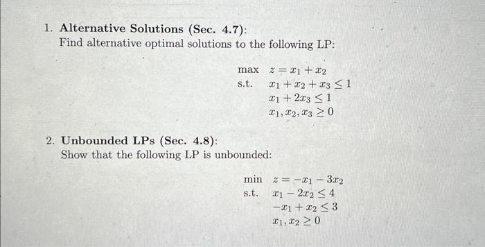 Solved 1. Alternative Solutions (Sec. 4.7): Find alternative | Chegg.com